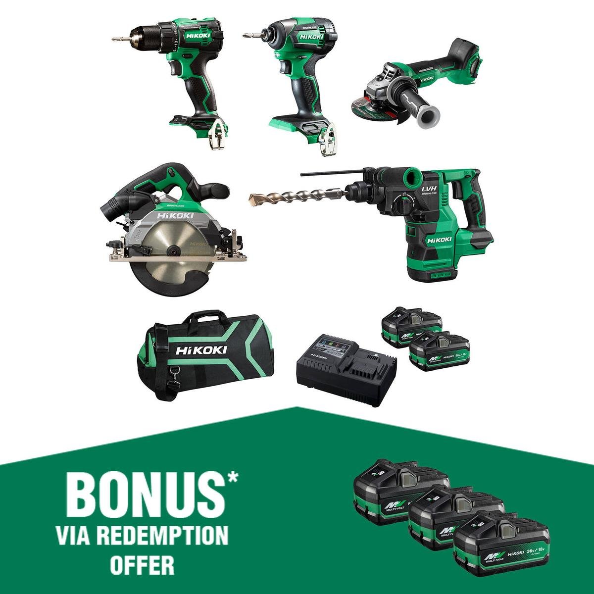 HiKOKI 18V 5 Piece Brushless Combo Kit KC18D5P2(HRZ) - Bunnings Australia