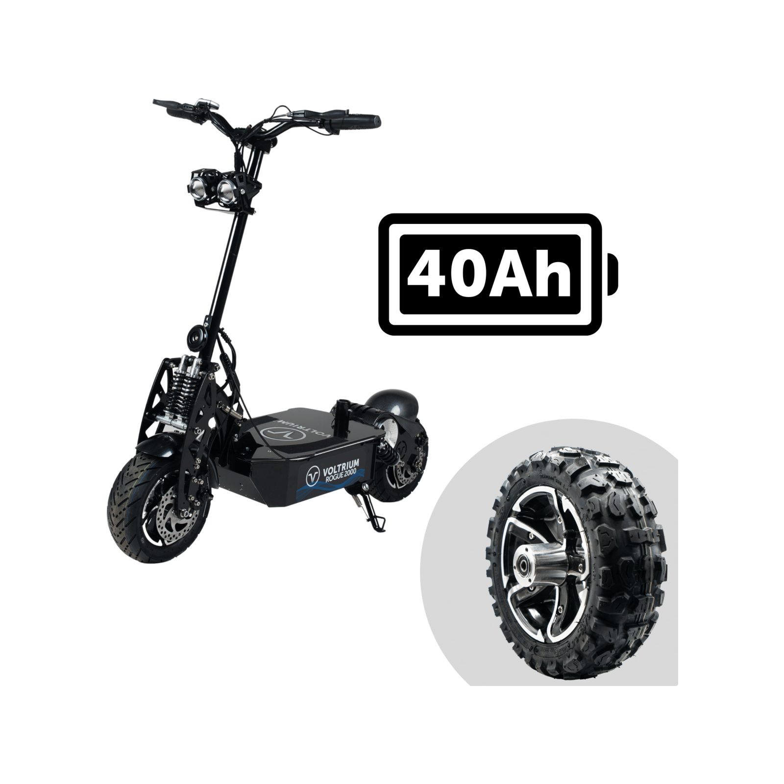 VOLTRIUM Rogue 2000 Adult Electric Scooter Black/Blue 40Ah Battery with ...