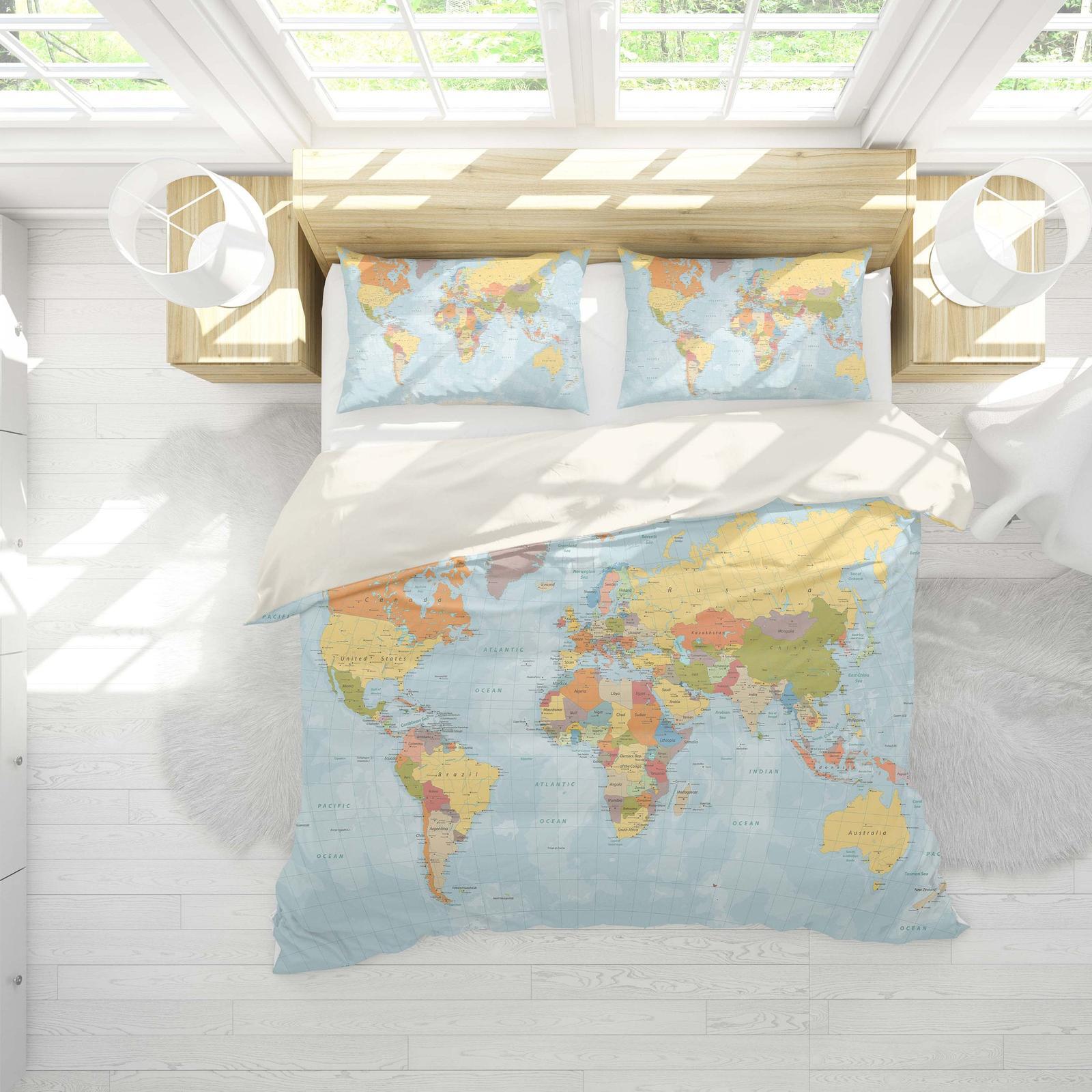 3D Details World map Quilt Cover Set Bedding Set Pillowcases - Bunnings ...