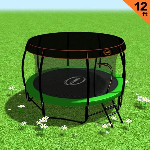 Kahuna Trampoline 12 Ft With Roof- Cover - Green - Bunnings Australia