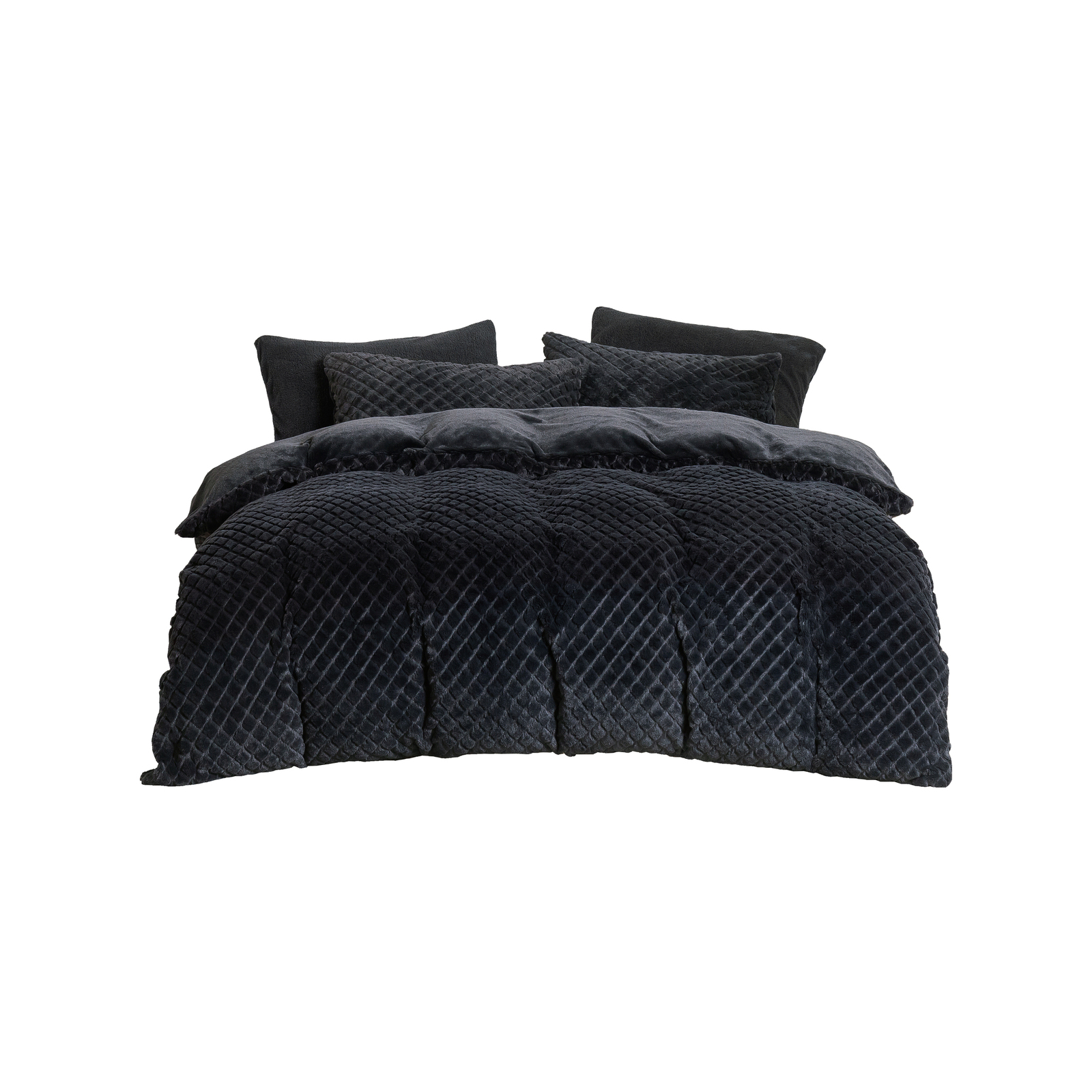 Dreamaker Teddy Fleece Embossed Quilt Cover Set Diamond Charcoal Queen ...