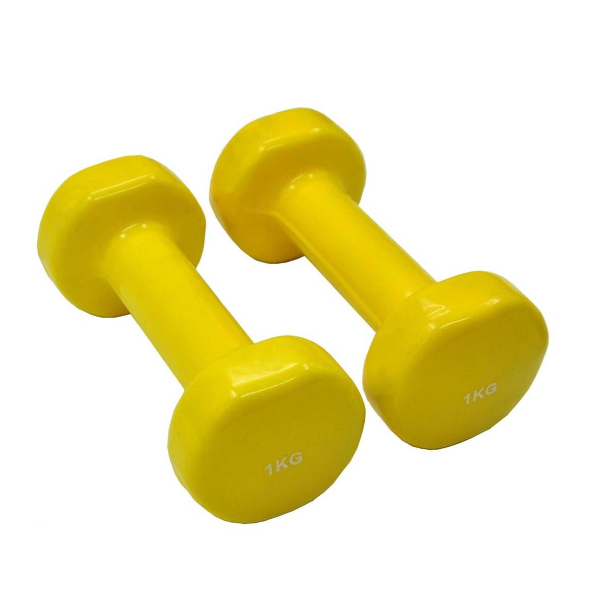 2 Pack of 1kg Vinyl Cast Iron Dumbbell Hand Weight - Yellow - Total 2kg ...