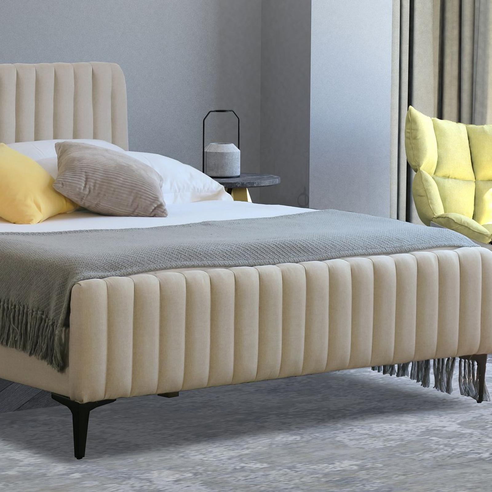 Istyle Modern Classic Alissa King Fabric Bed Frame White Oak with Black ...