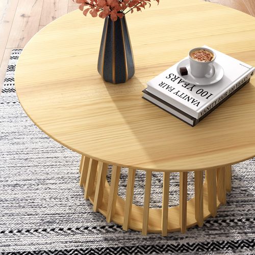 Round Slatted Coffee Table 80cm Natural - Bunnings Australia