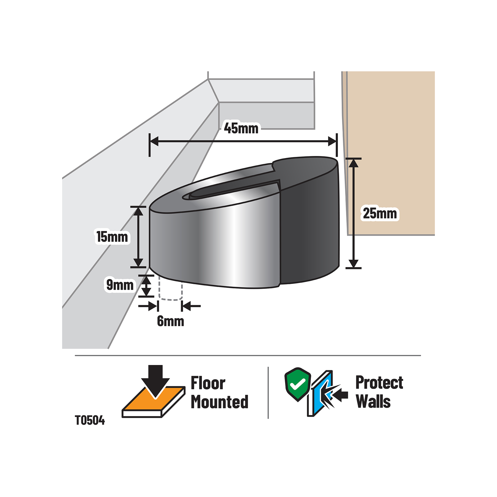 Adoored 45mm Satin Chrome Short Half Rubber Door Stop - Bunnings Australia