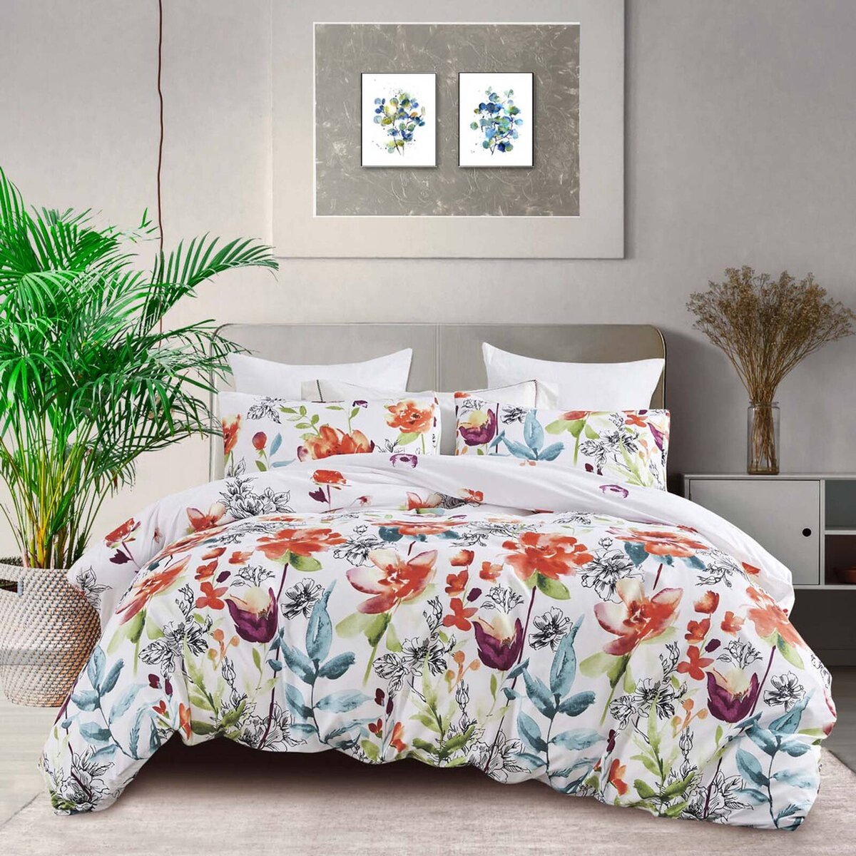 Millie Botanical Flower Quilt Cover Set( King size ) - Bunnings Australia