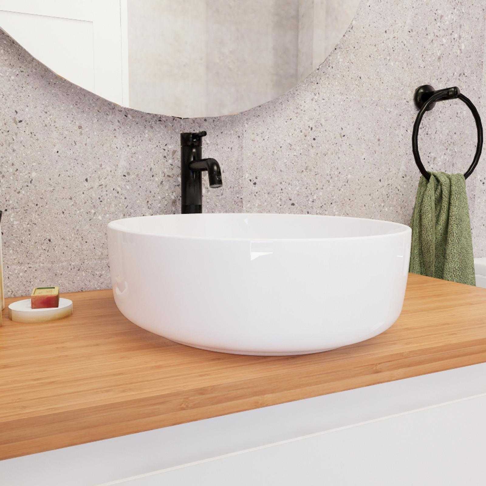 Mondella 365 x 365mm Matte White Round Resonance Above Counter Basin ...