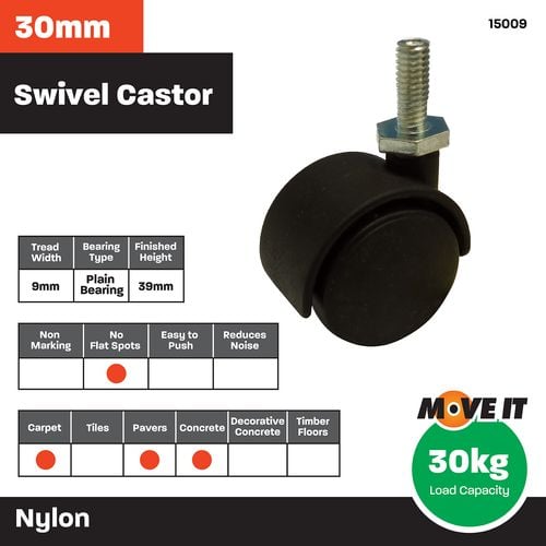 Move It 30mm Hooded Thread Pin Furniture Castor - 2 Pack - Bunnings ...