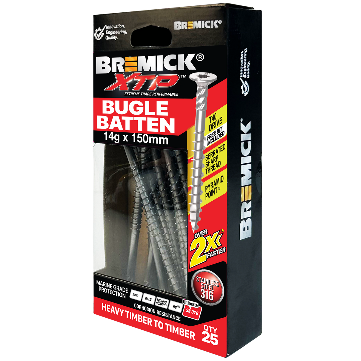 Bremick XTP 14g x 150mm T40 Stainless Steel 316 Bugle Batten - 25 Pack ...