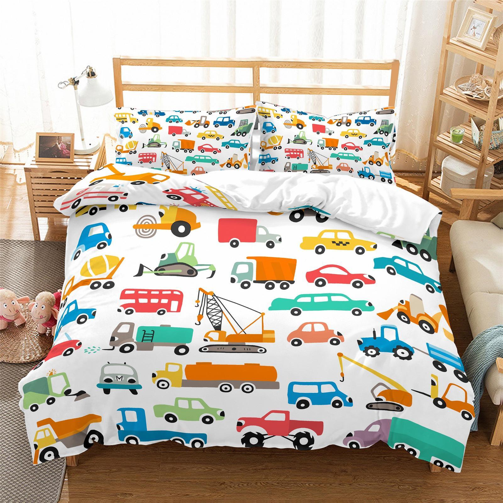 3D Cartoon Cars Engineering Vehicle Pattern Quilt Cover Set Bedding Set ...