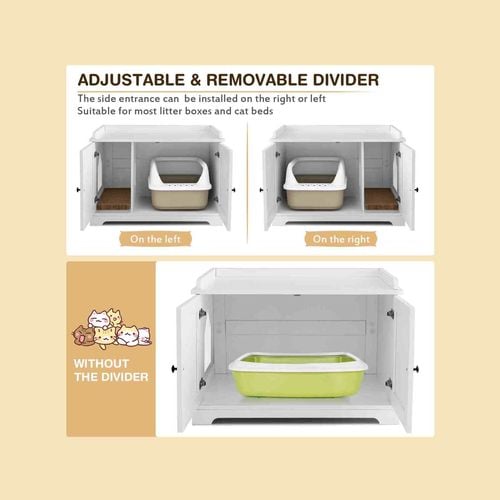 Costway Wooden Cat Litter Box Enclosure Hidden Cabinet Cat House ...