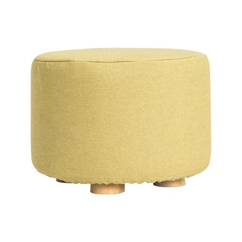 La Bella Mustard Yellow Fabric Ottoman Round Wooden Leg Foot Stool ...