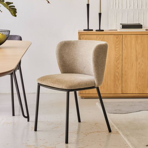 Ciselia chair in light brown chenille and black steel - Bunnings Australia