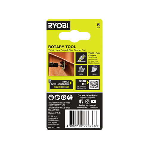 Ryobi 38mm 6 Piece Rotary Twist Lock Cutting Disc Starter Set ...