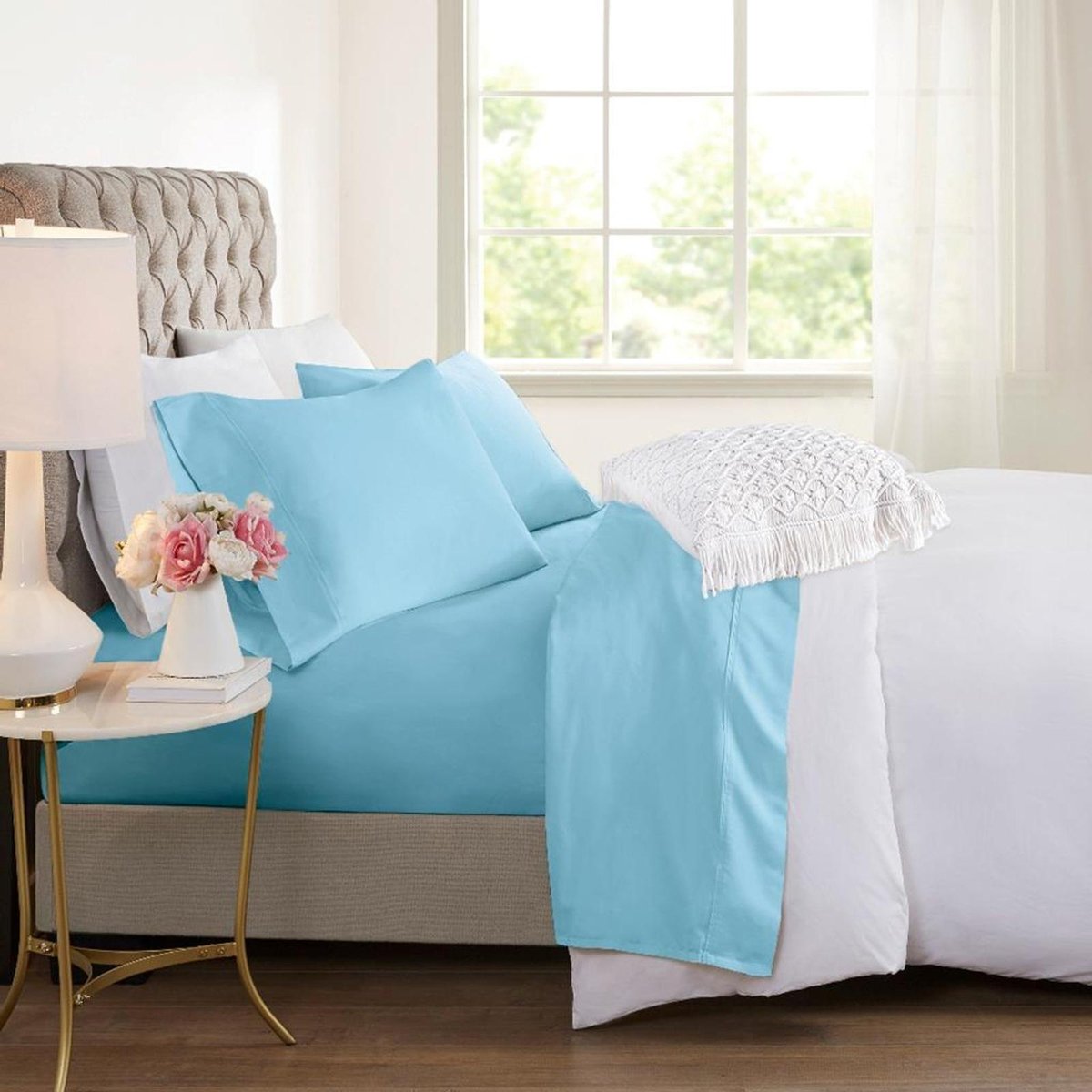 Dreamfields Queen Aqua Color 2000TC Cooling Bamboo Sheet Set - Bunnings ...