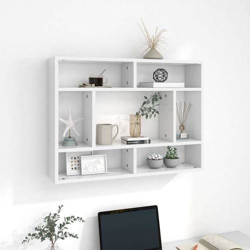 vidaXL Wall Shelf White Engineered Wood Hanging Floating Cabinet ...