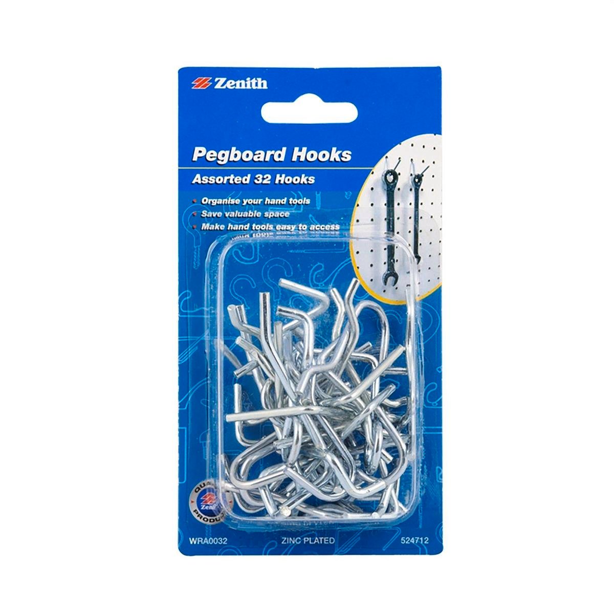 Zenith Zinc Plated Assorted Pegboard Hooks - 32 Pack - Bunnings New Zealand
