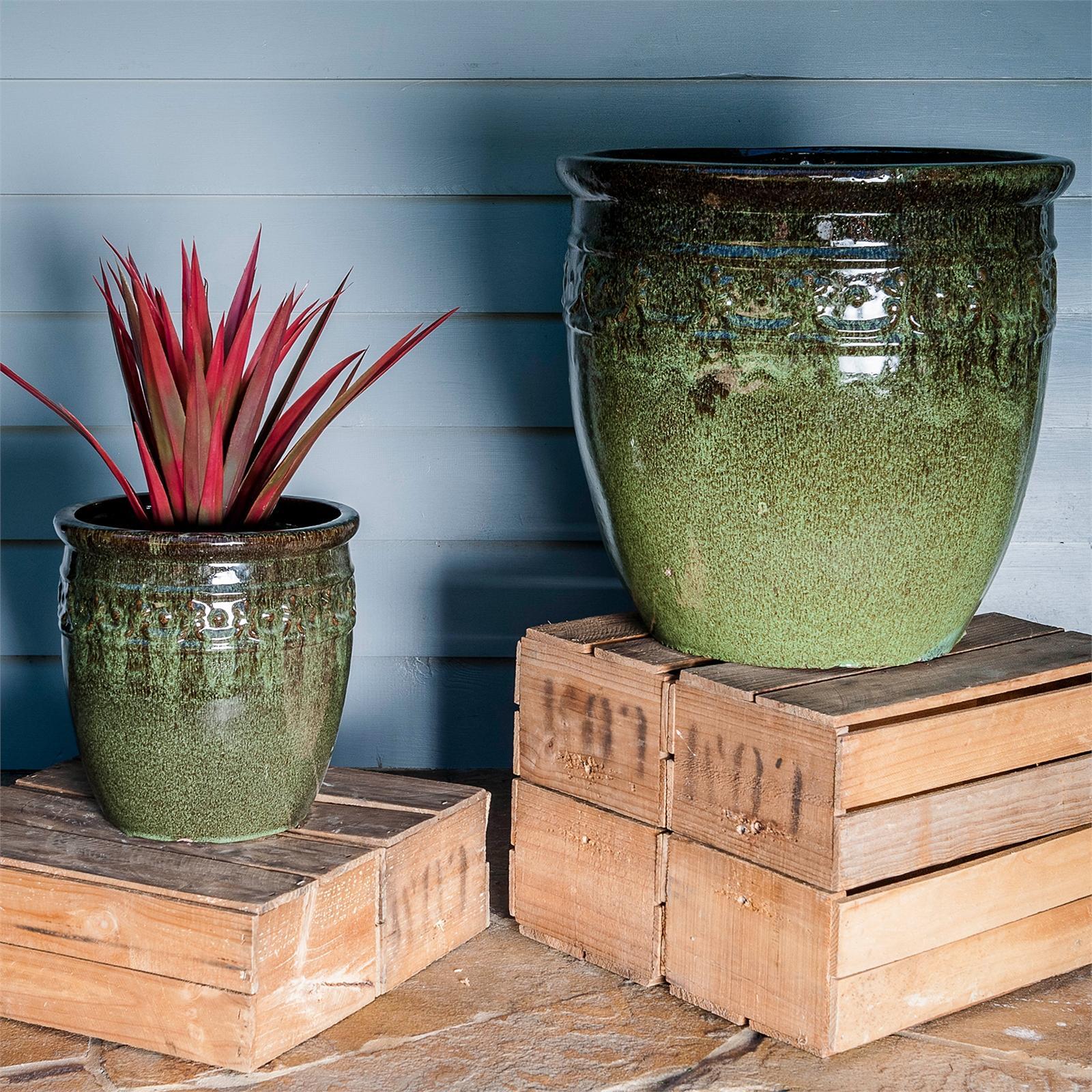 Northcote Pottery 31cm Green Studded Pot - Bunnings Australia