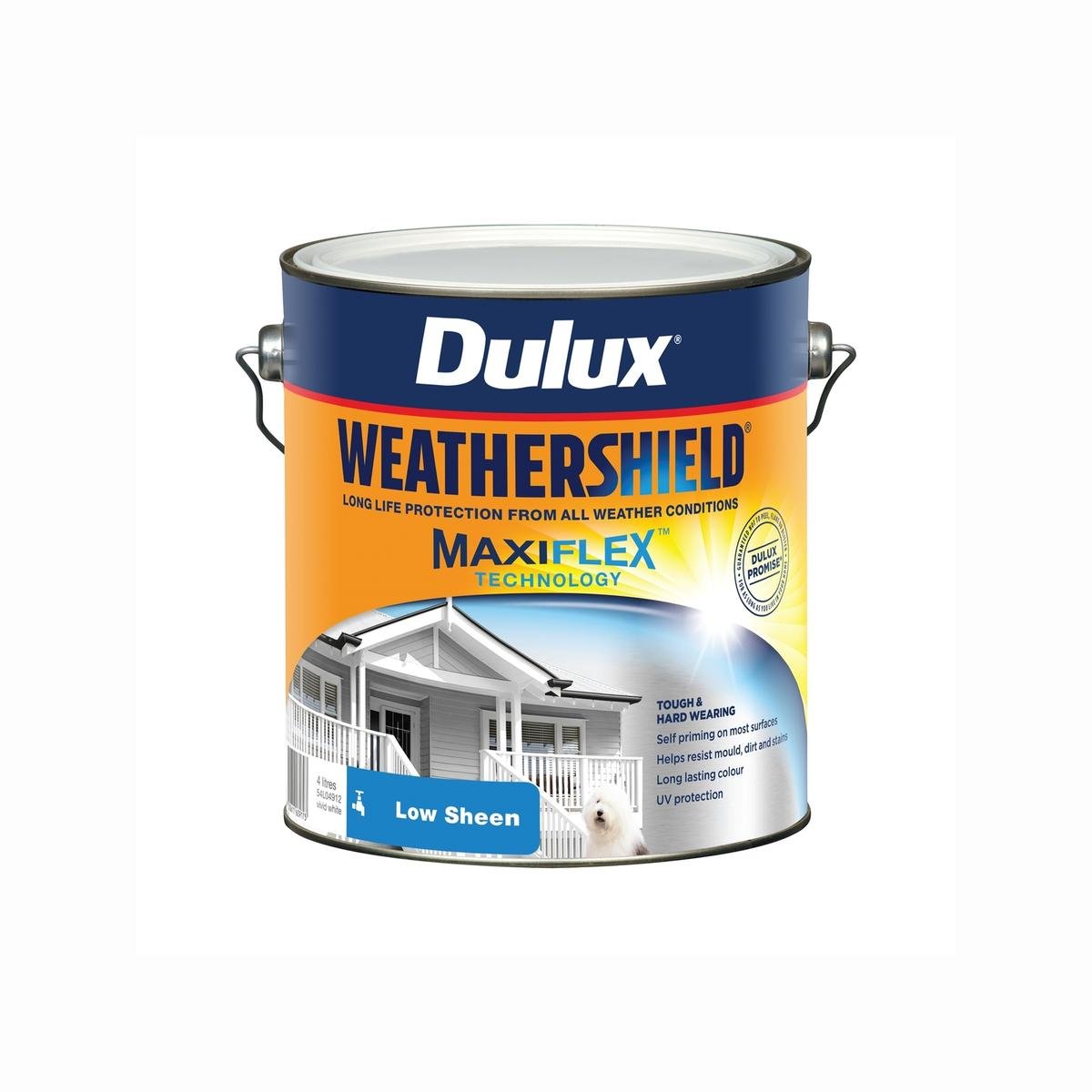 Dulux 4L Vivid White Low Sheen Weathershield Exterior Paint - 4L ...