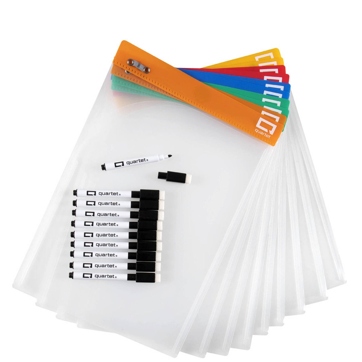 10PK Quartet Flex A4 Dry-Erase Writing Sleeves Pocket w/ Markers ...