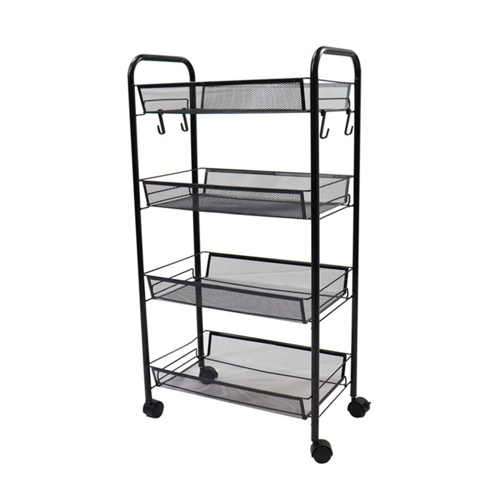SOGA 4 Tier Steel Black Bee Mesh Kitchen Cart with Wheels - Bunnings ...