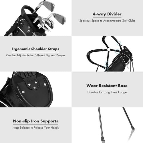 Costway Portable Golf Stand Cart Bag w/4 Way Dividers, Double Shoulder ...