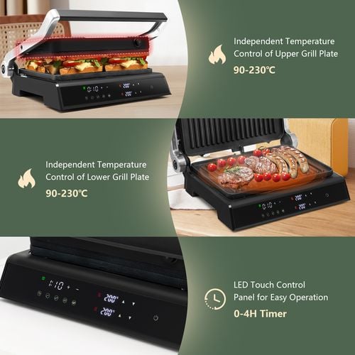 Costway 2000W Contact Grill Electric Griddle Sandwich Maker w/4H Timer ...