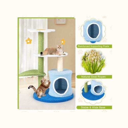 Costway 4-Tier Cat Tree Sisal Scratching Post Tower Cat Activity Center ...
