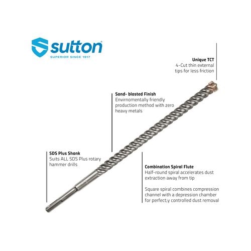 Sutton Tools 20 x 460mm 4 Cut SDS Plus Masonry Drill Bit - Bunnings New ...