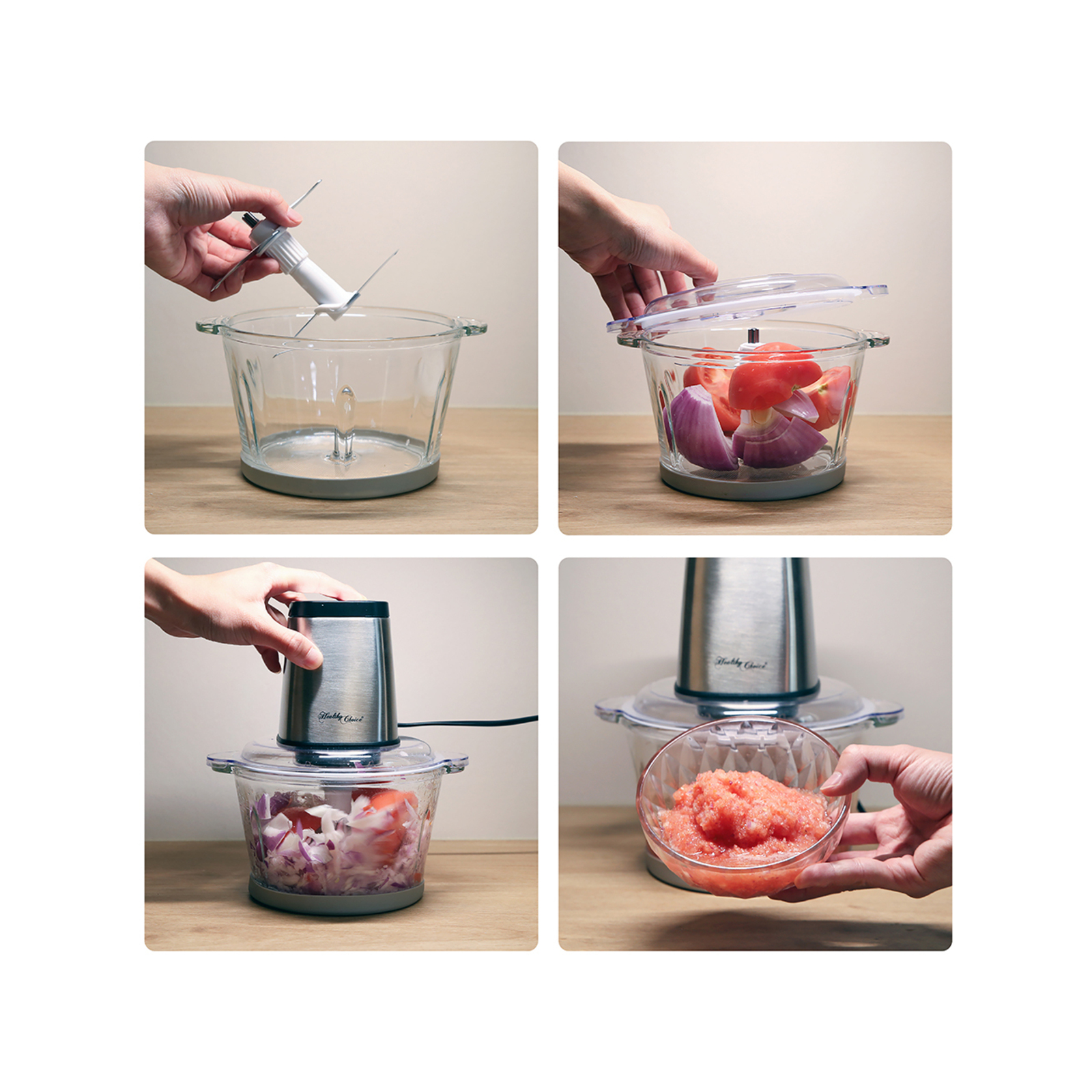 Healthy Choice Large Powerful Food Chopper w/ 2L Glass Bowl 300W ...