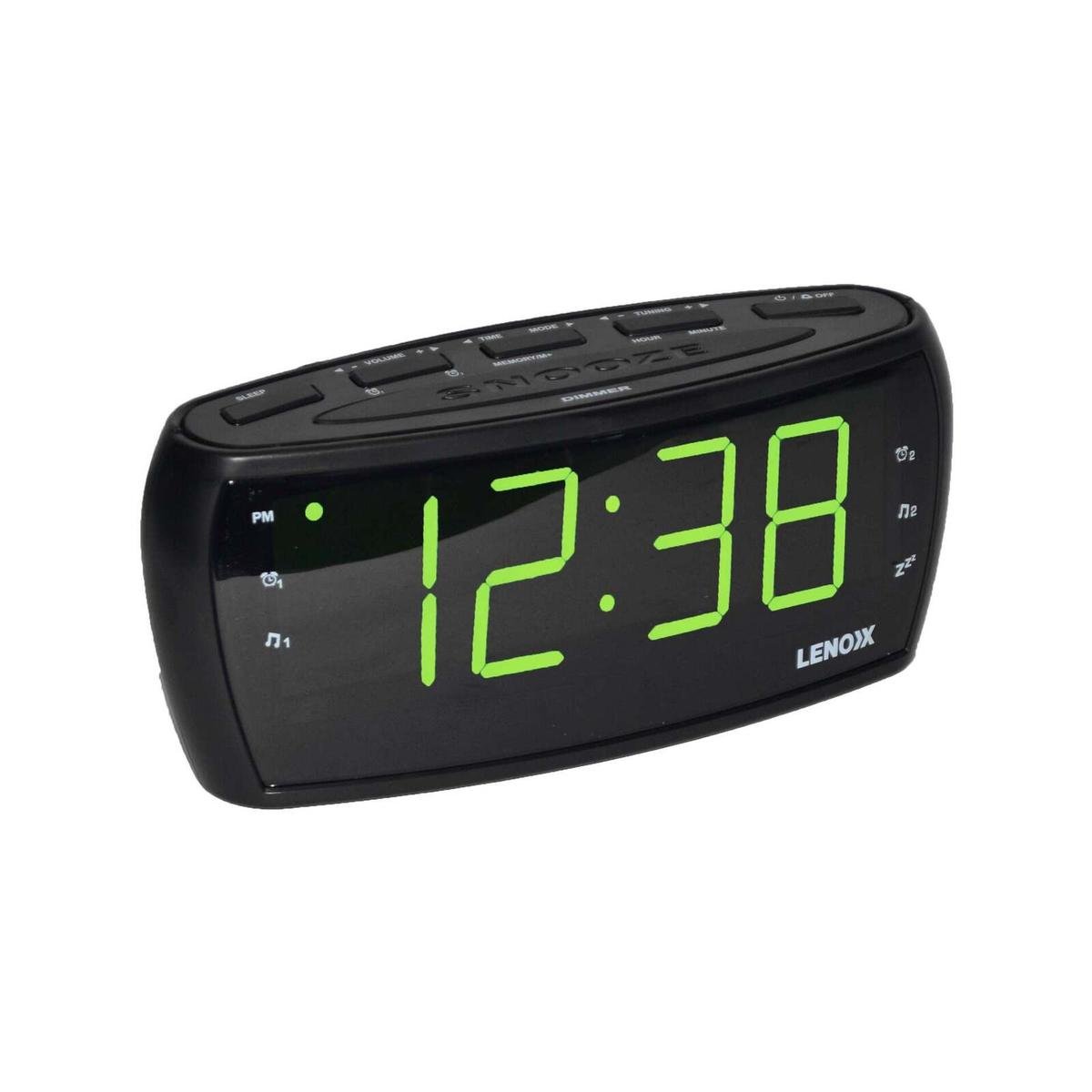 Lenoxx Large Number Alarm Clock & AM/FM Radio, Bold Green LED Time ...