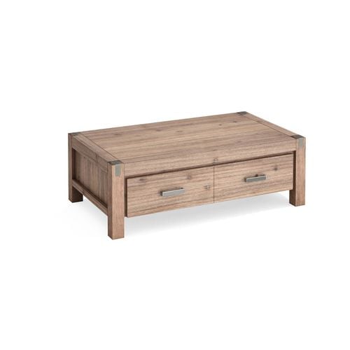 Coffee Table Solid Acacia Wood & Veneer 1 Drawer Storage Oak Colour ...