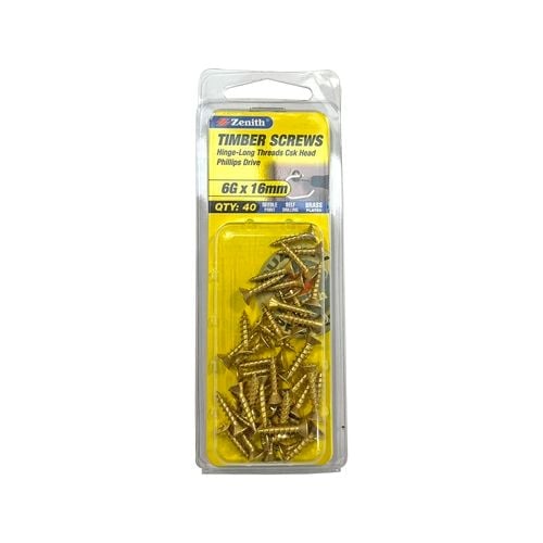 Zenith 6G x 16mm Brass Plated Hinge-Long Threads Countersunk Head ...