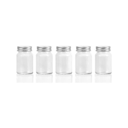 5PK Lemon & Lime 50ml Mini Round Jar Capri Glass w/ Silver Lid ...