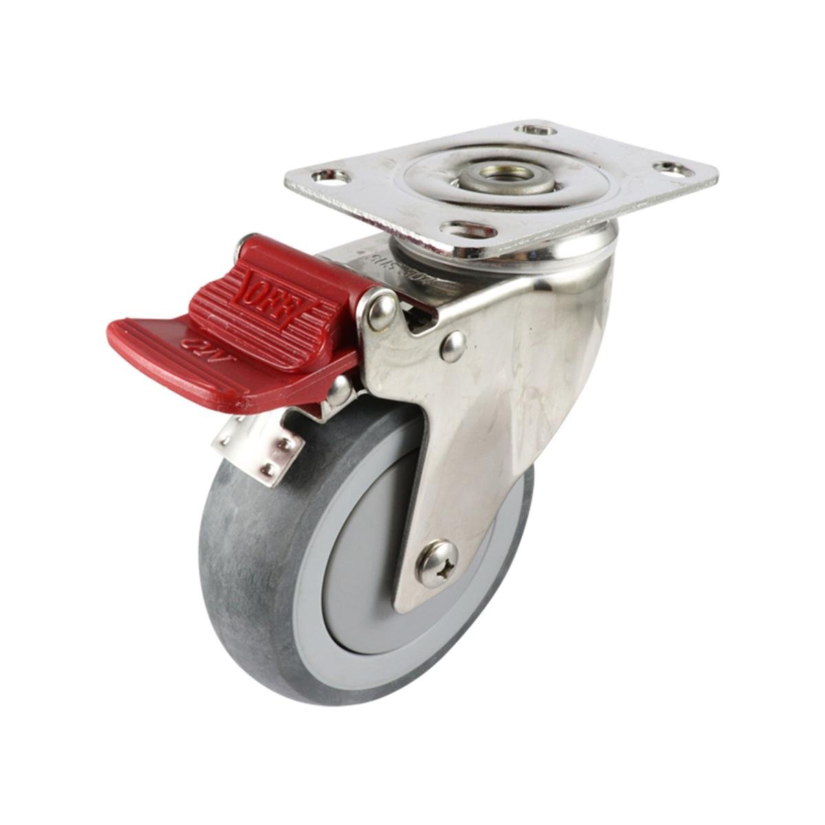 Easyroll 100mm Grey G7 Series Rubber Swivel Brake Plate Mount Castors ...