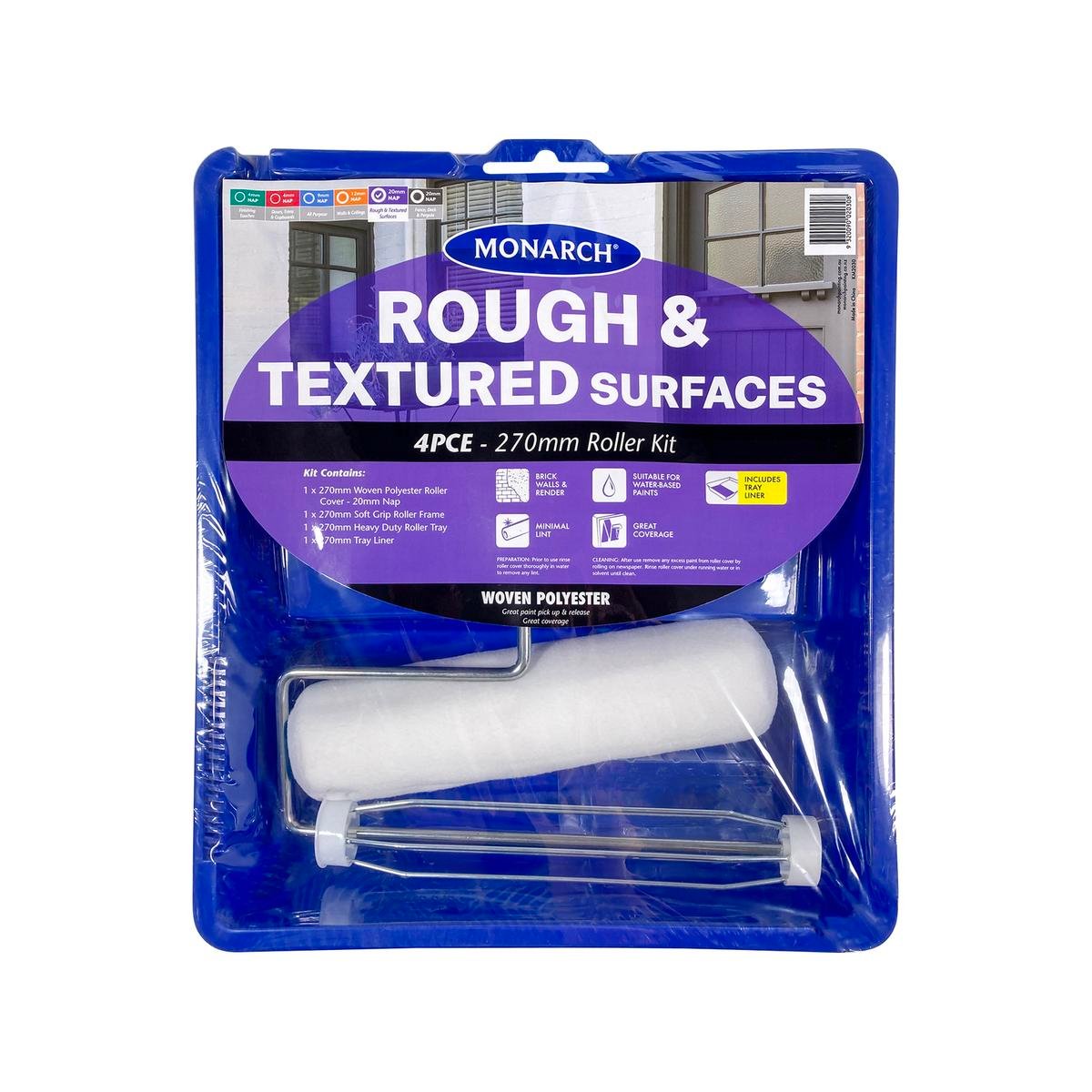 Monarch 270mm 4 Piece Rough & Textured Surfaces Woven Polyester Roller ...