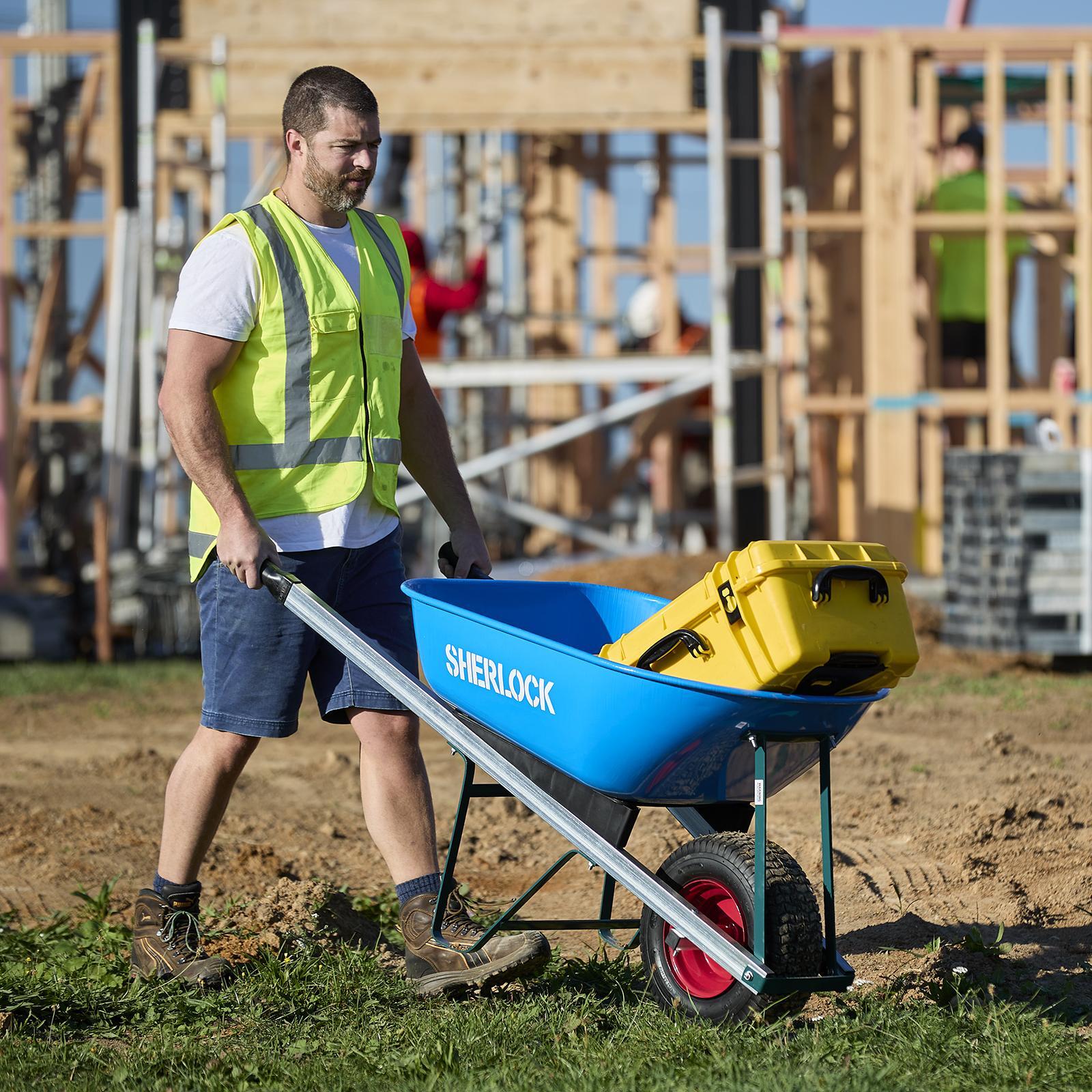 Sherlock 100L Steel Tray Wide Wheel Wheelbarrow - Bunnings Australia