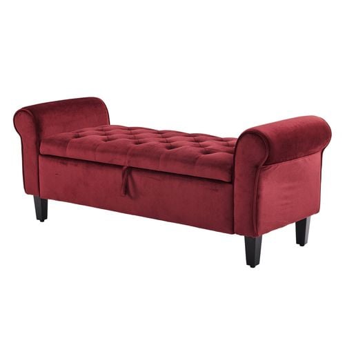 La Bella 132cm Red Storage Ottoman Bench Seat Chest Arm Couch Stool ...