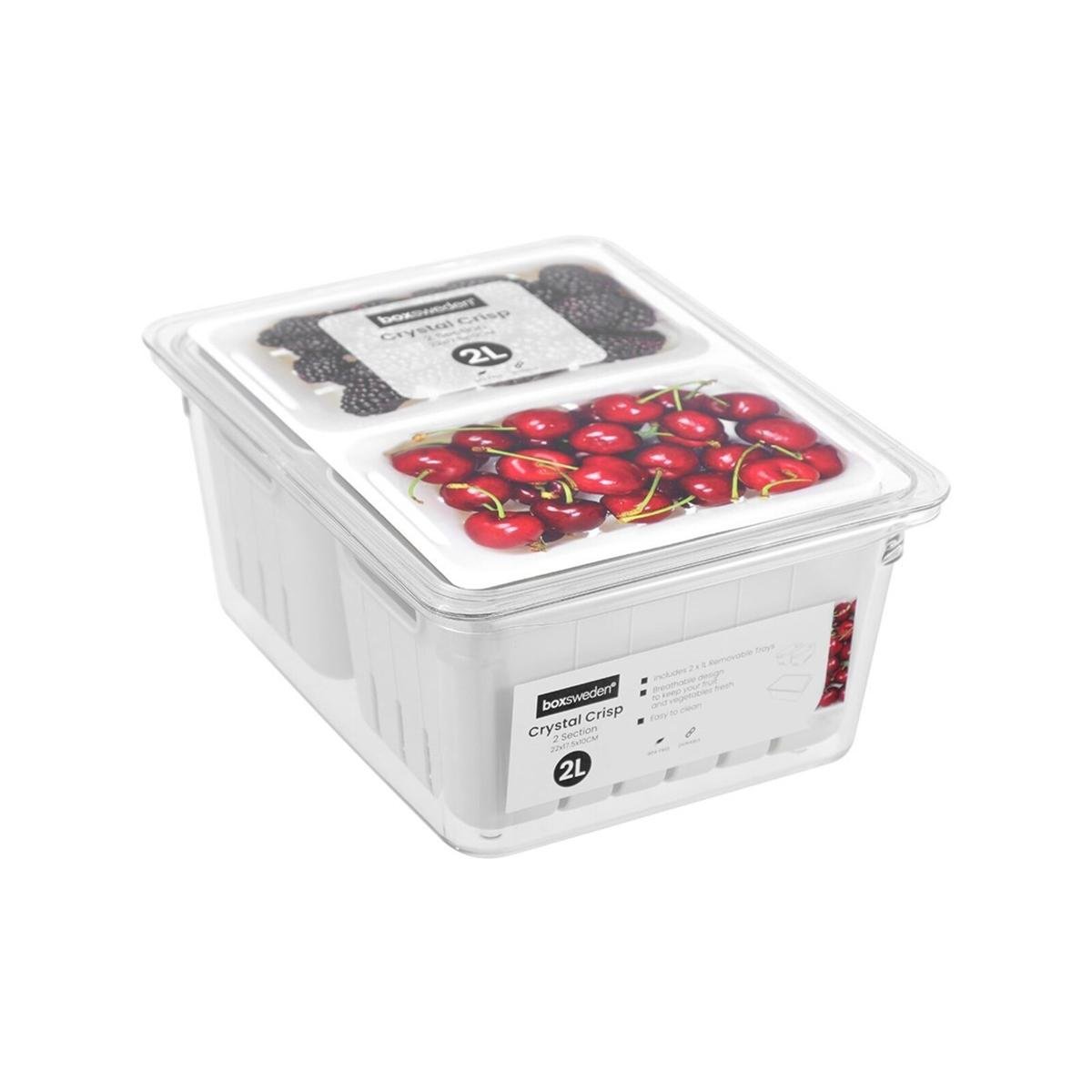 Boxsweden Crystal 2l/22cm Crisp Bin 2-section Storage - White ...