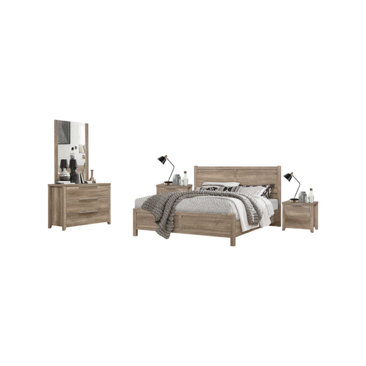 4 Pieces Bedroom Suite Natural Wood Like MDF Structure Queen Size Oak ...