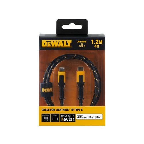 DeWALT 1.2m Charging Cable Reinforced With Kevlar Lightning To USB-C ...