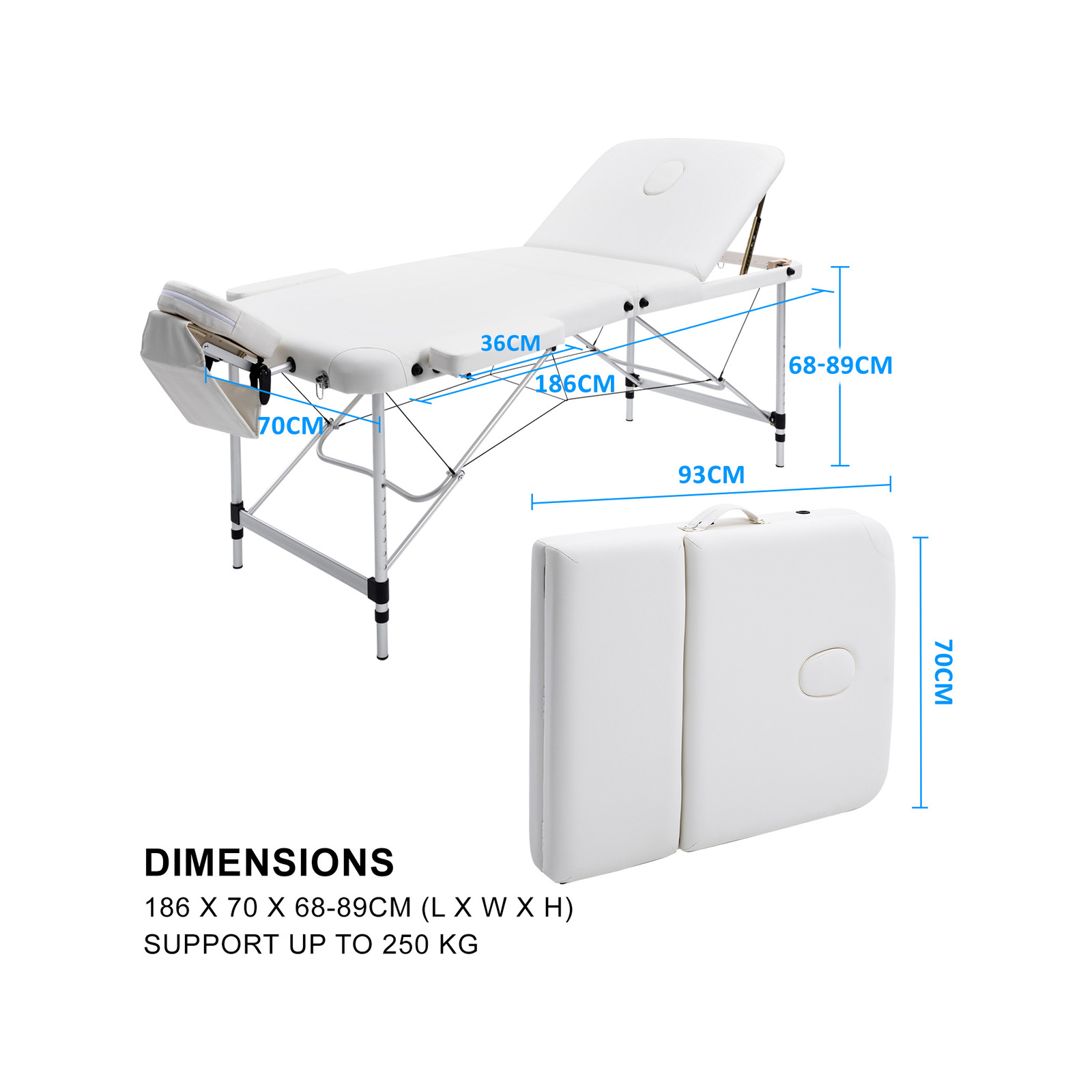 Forever Beauty White Portable Beauty Massage Table Bed Therapy Waxing 3 ...
