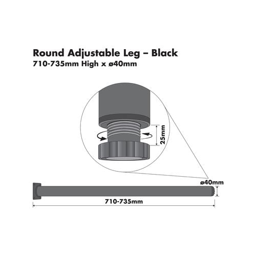 Adoored 40x710mm Adjustable Round Black Metal Furniture Leg - Bunnings ...