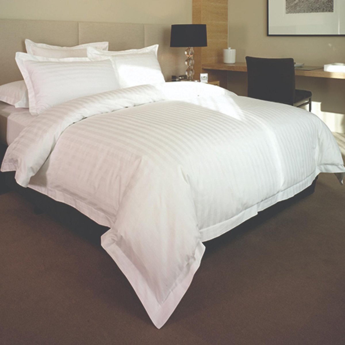 Jason Commercial King Bed Satin Stripe Quilt Cover Set 240x210cm White ...
