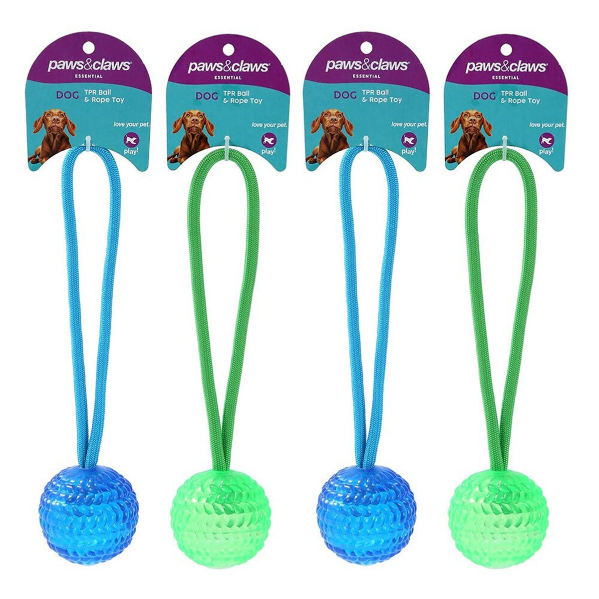 4PK Paws & Claws Tpr Ball & Rope Toy 25cm Assorted - Bunnings Australia