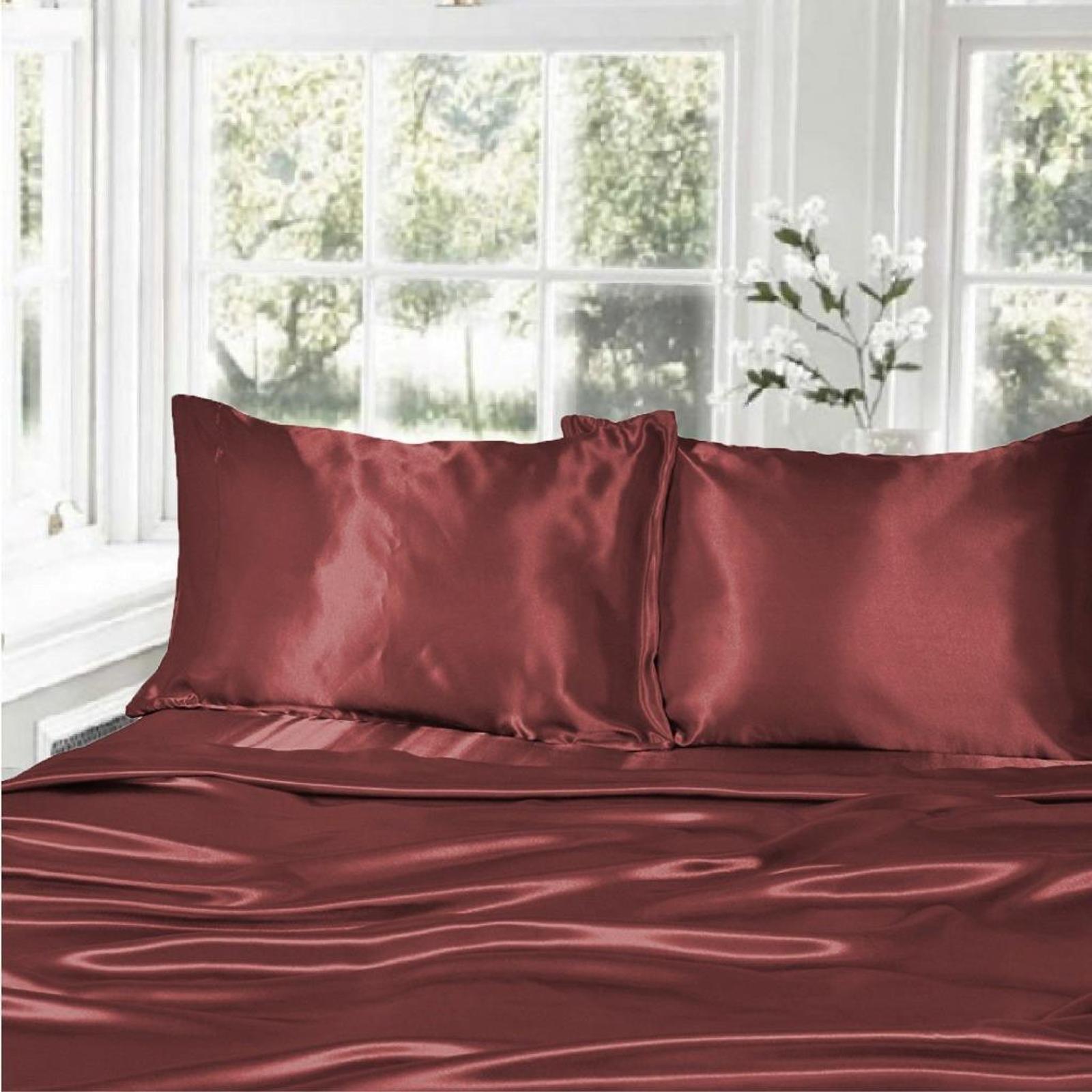 Luxor Double Burgundy 1000TC Silk Silky Feel Satin Sheet Set - Bunnings ...