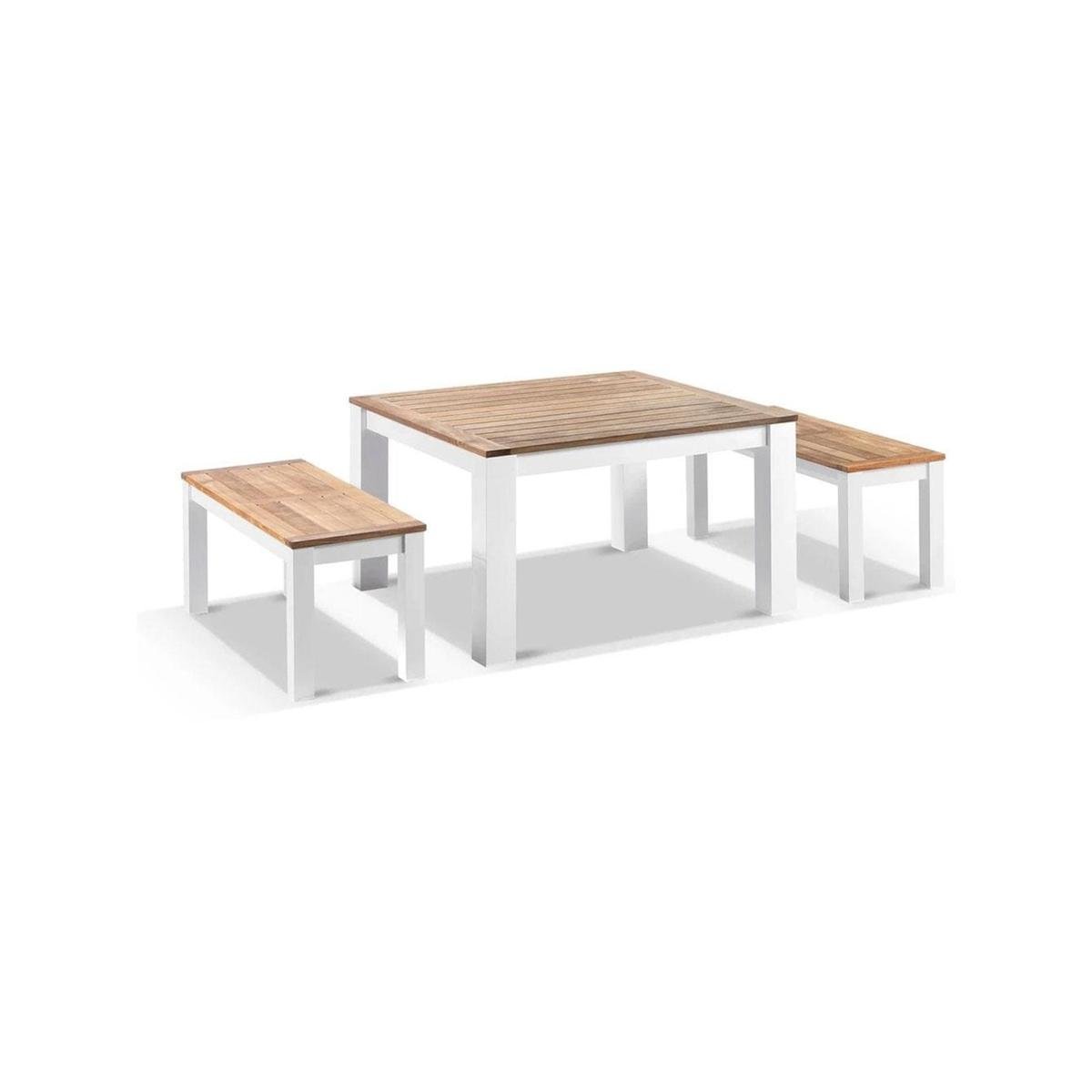 Outdoor Balmoral Low Dining Coffee Table With 2 Bench Seats White ...