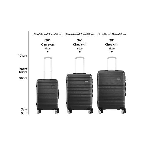 Mazam 3PCS Luggage Suitcase Set TSA Lock Black - Bunnings Australia