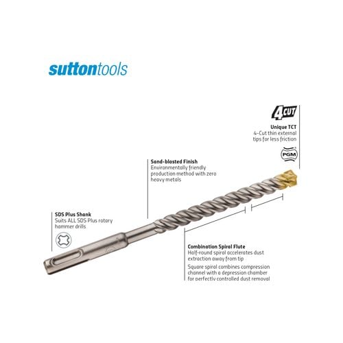 Sutton Tools 6.5 x 110mm 4 Cut SDS Plus Masonry Drill Bit - Bunnings ...
