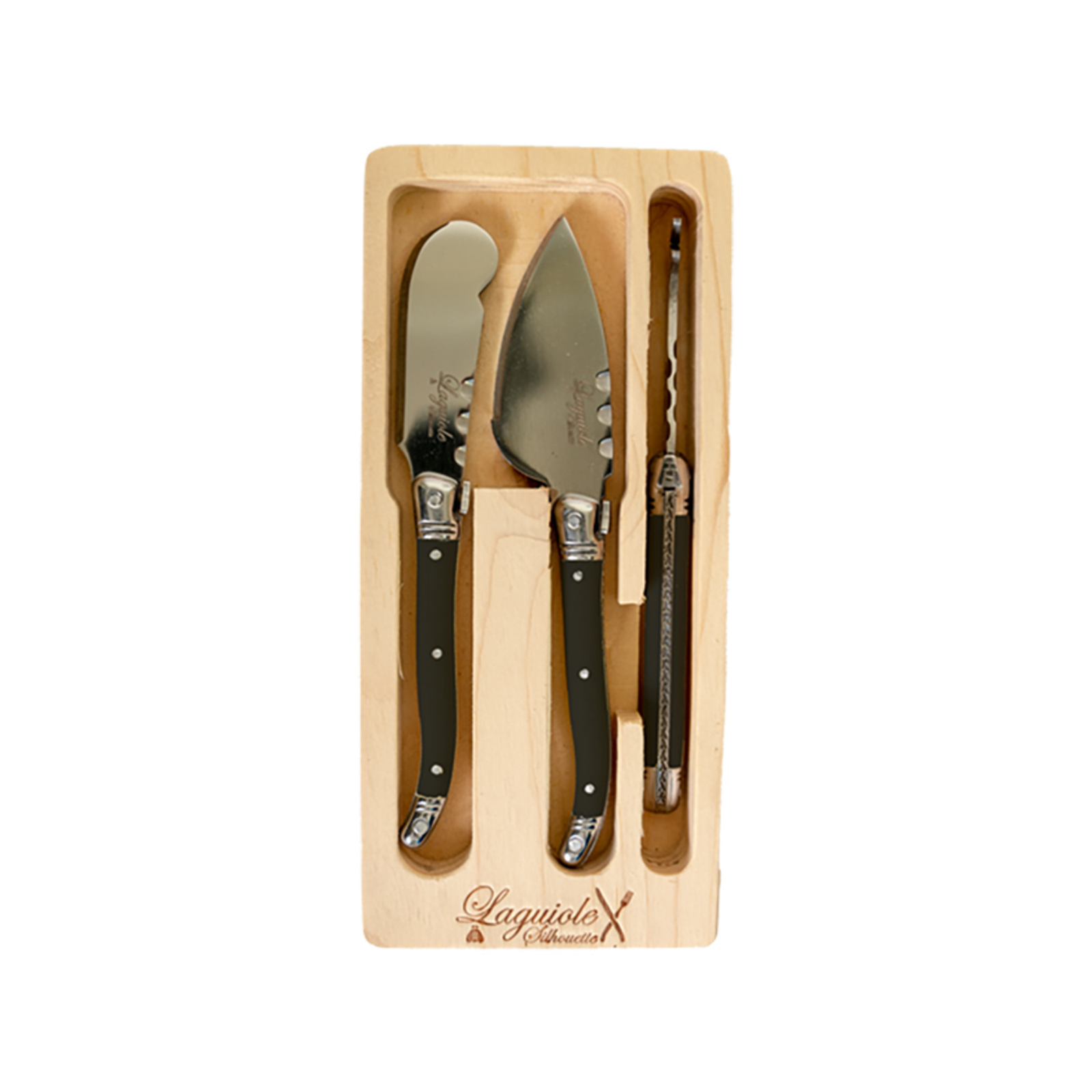3pc Laguiole Silhouette Mini Cheese Knife Set - Black - Bunnings Australia